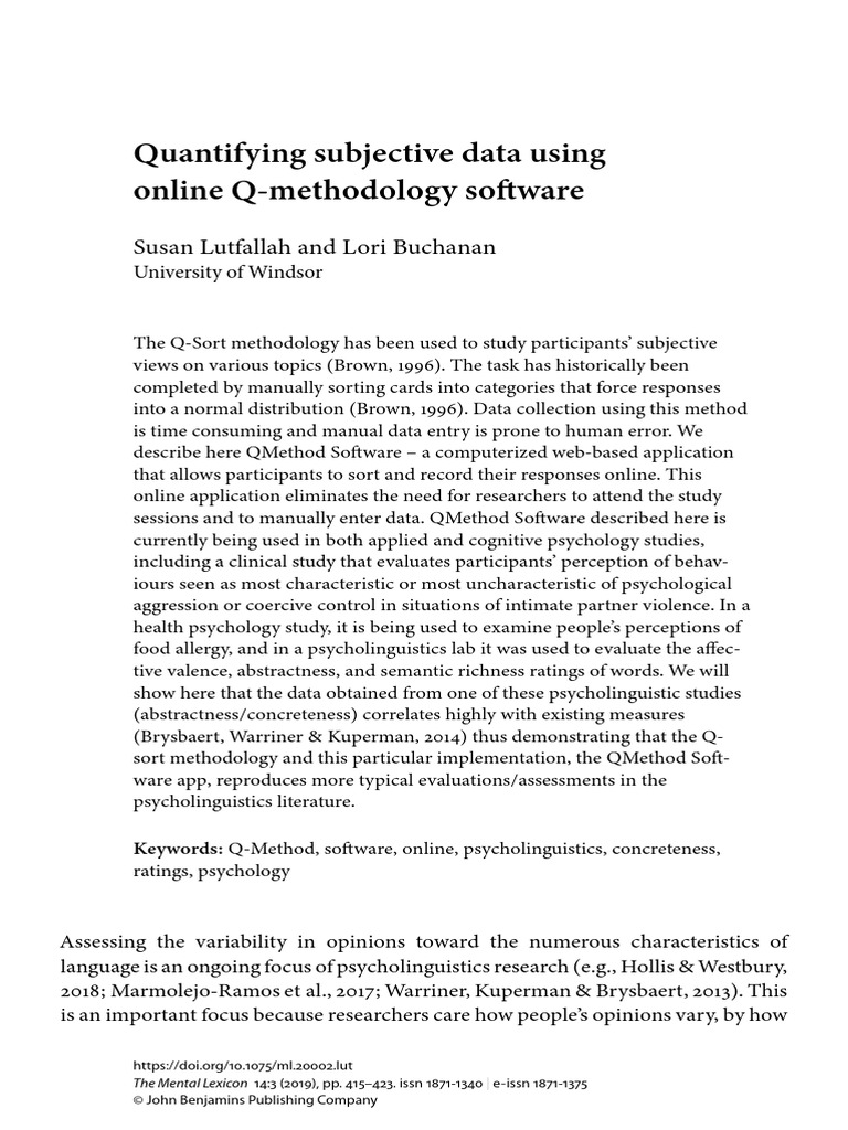 Quantifying Subjective Data Using Online Q-Methodology Software | PDF ...