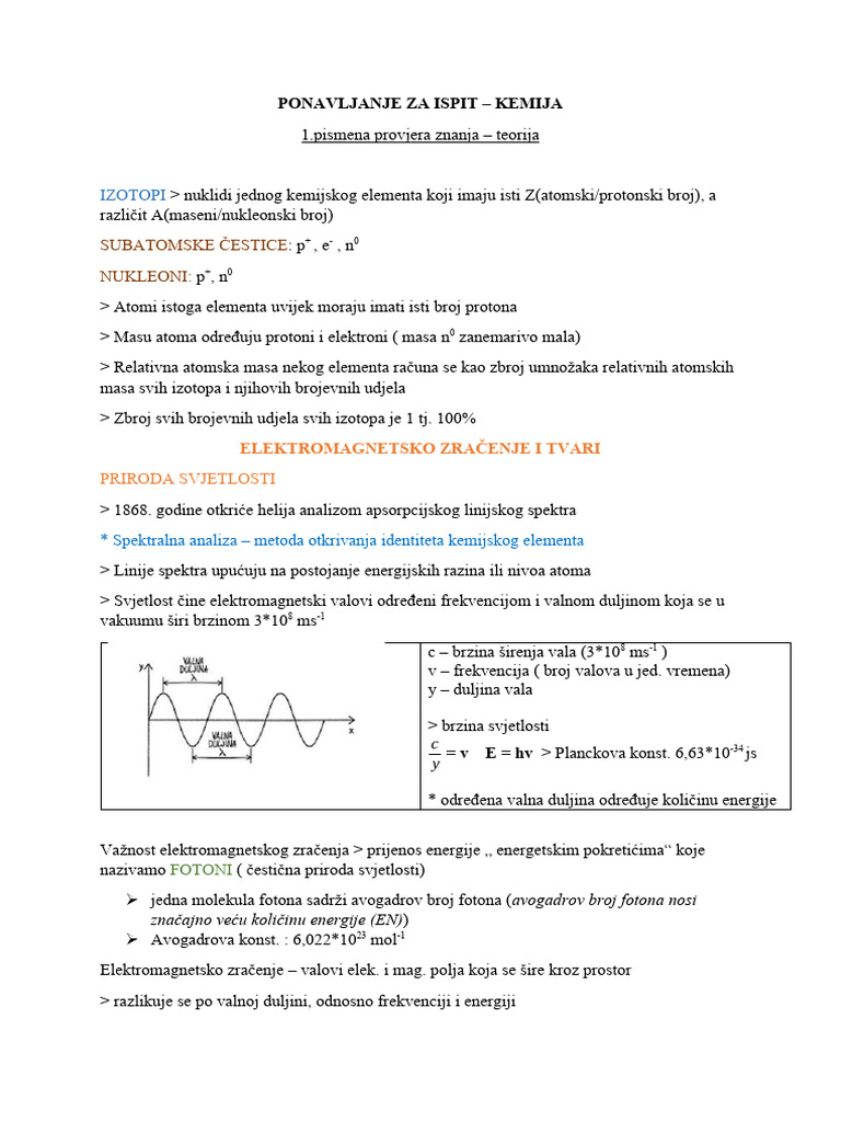 Kemija - Prvi Ispit Teorija | PDF