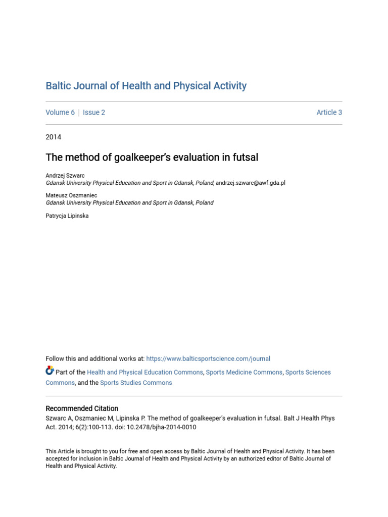 A Futsal Goalkeeper - S Evaluation | PDF | Ball Games | Sports Rules ...