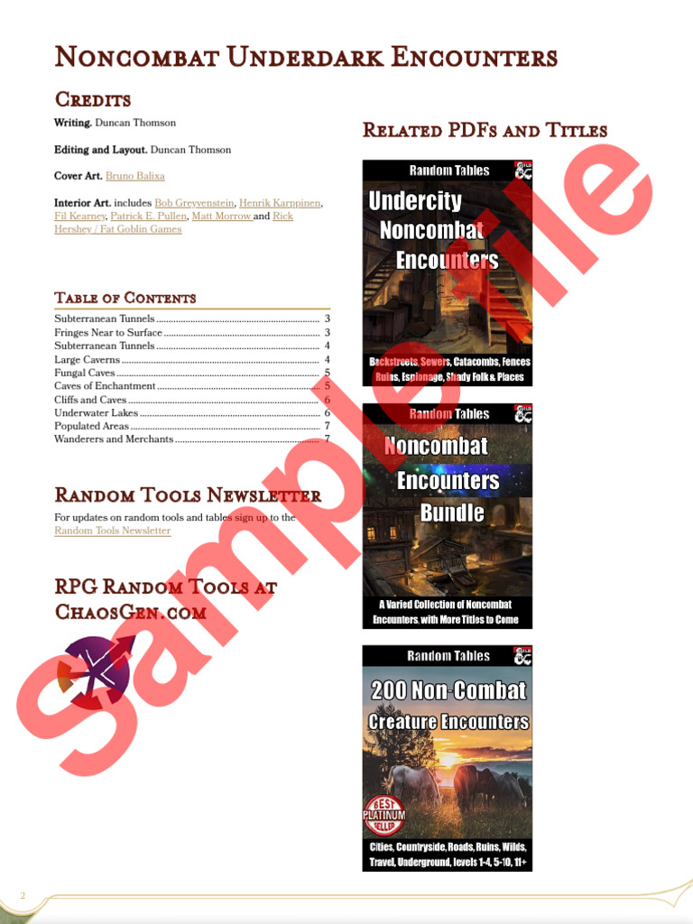 Underdark Noncombat Encounters | PDF