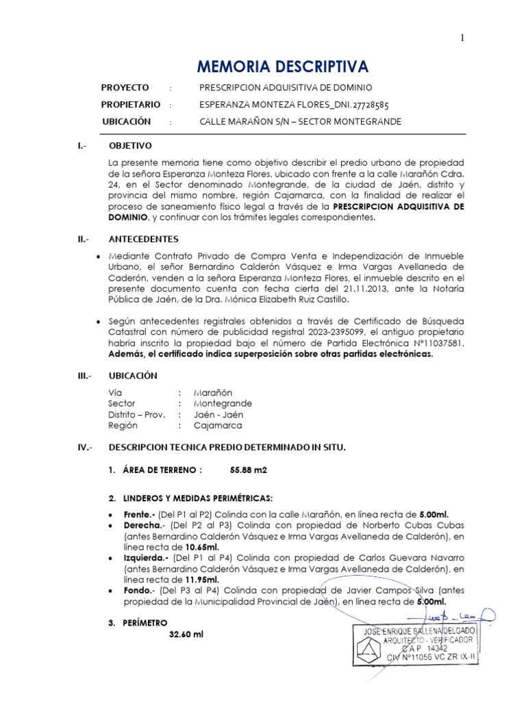 Memoria Descriptiva - Lote Total | PDF | Ley de Propiedad | Ley de recursos naturales