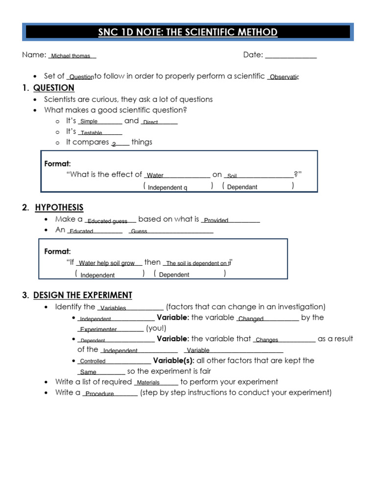 00 The Scientific Method Handout | PDF | Experiment | Scientific Method
