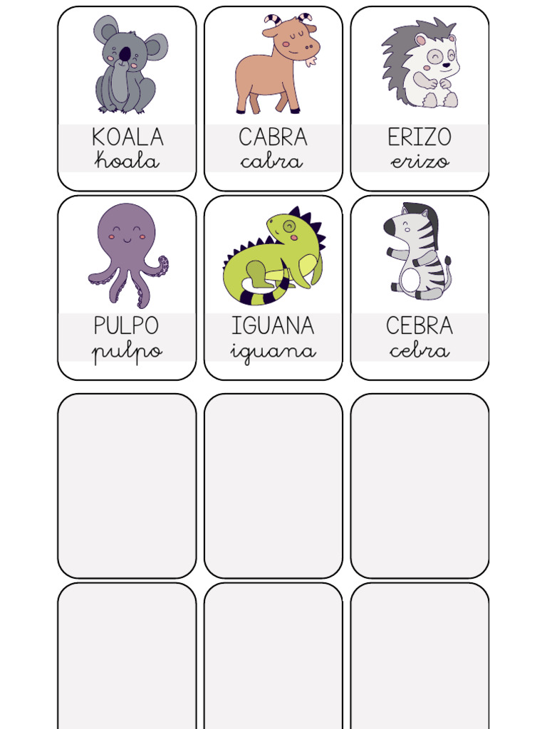 Nombres de animales en tarjetas educativas | PDF | Hogar, jardinería y ...