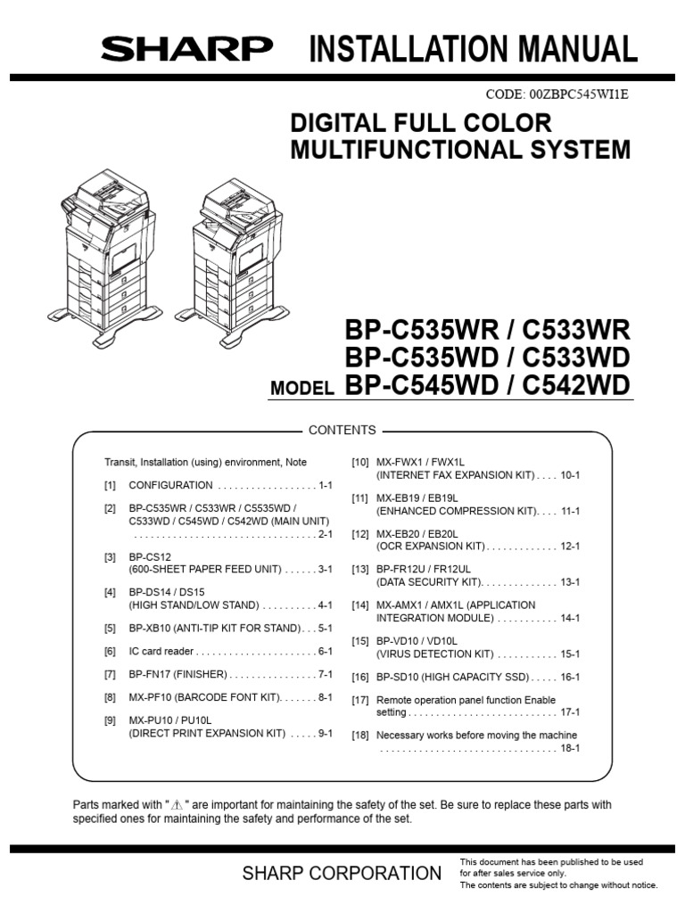 Sharp C535 Installation Manual | PDF | Fax | Humidity