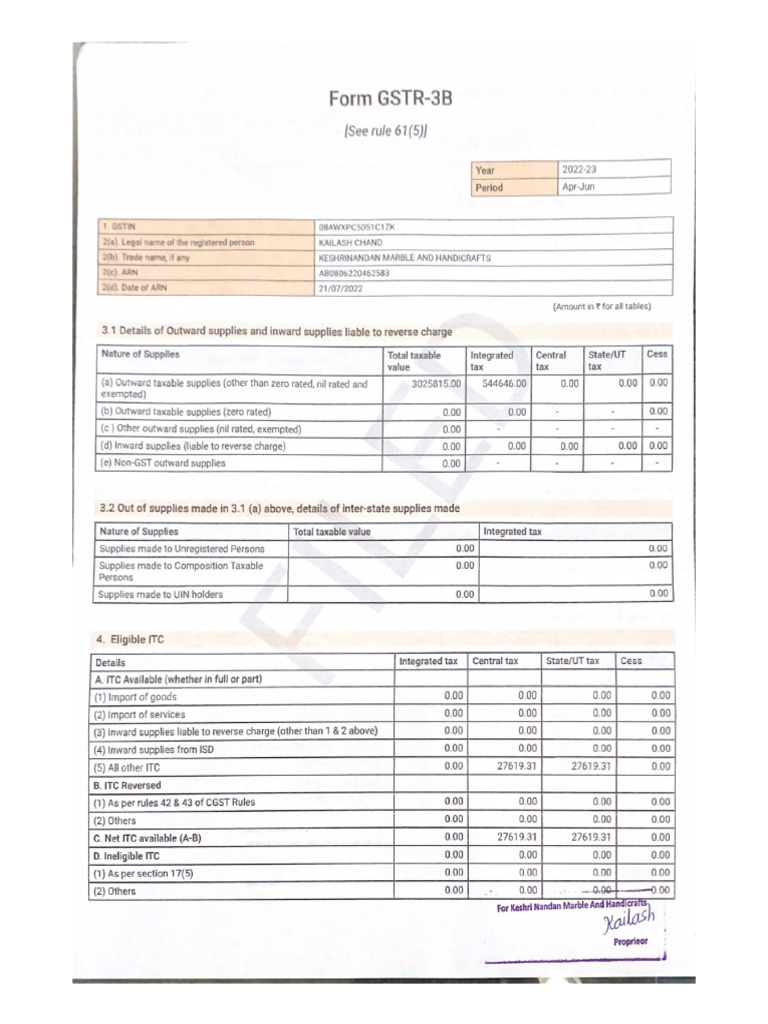 Form GSTR-3B | PDF