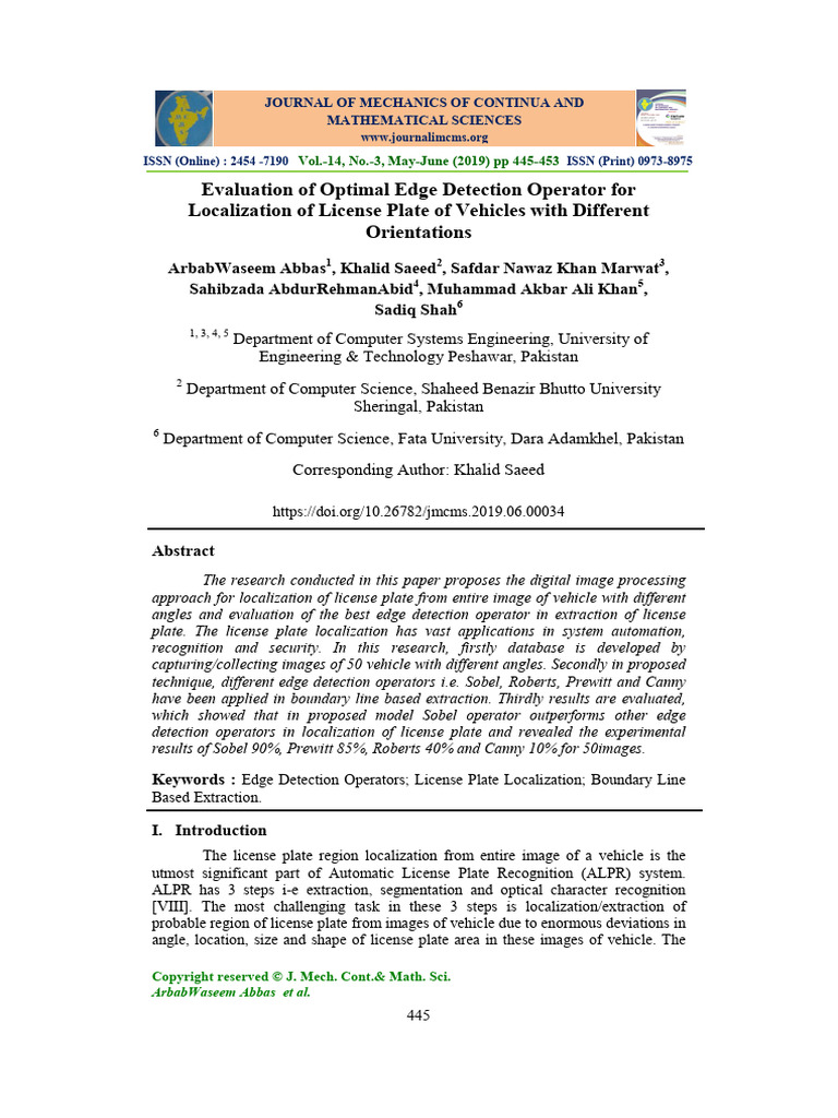 Evaluation of Optimal Edge Detection Operator For Localization of License Plate of Vehicles With ...