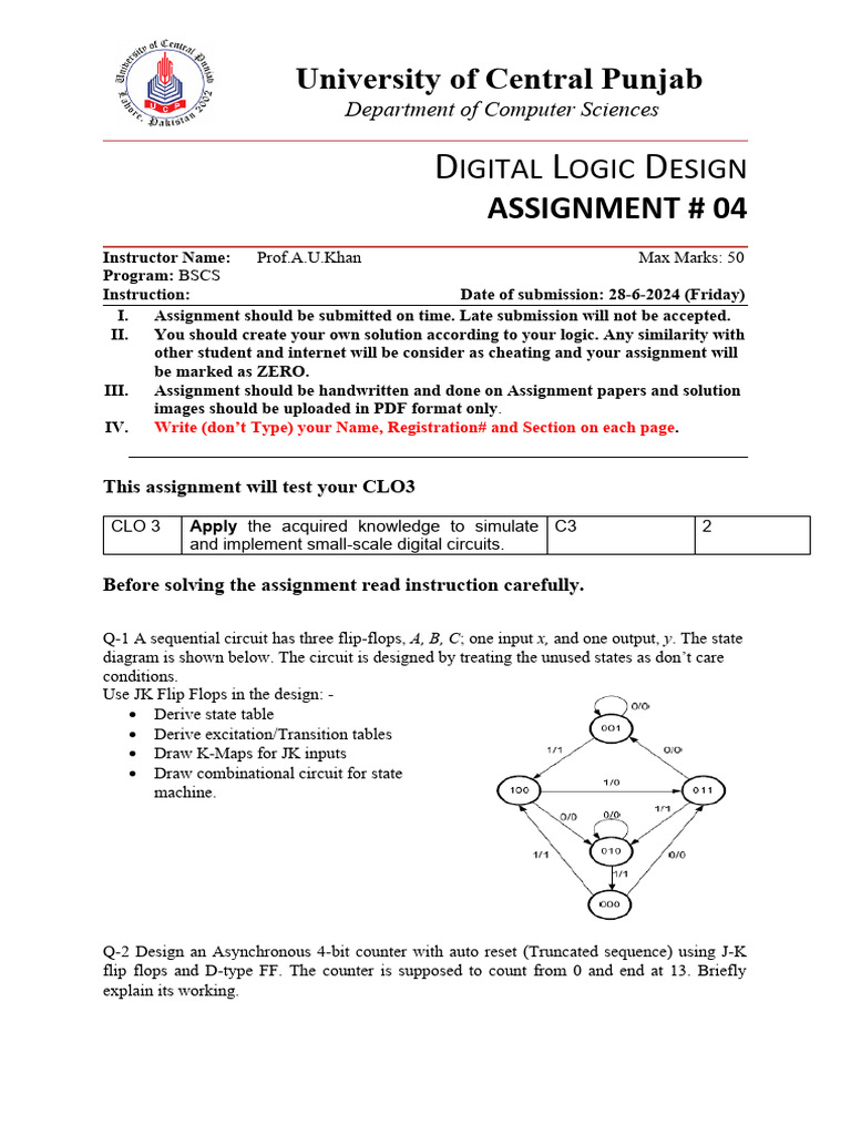 Digital Logic Design Assignment Guide | PDF
