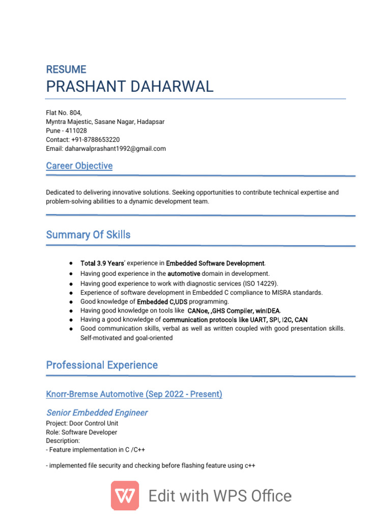 Embedded Software Engineer Resume | PDF | Embedded System | C++
