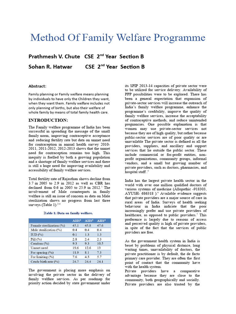 Method of Family Welfare Programme | PDF | Family Planning