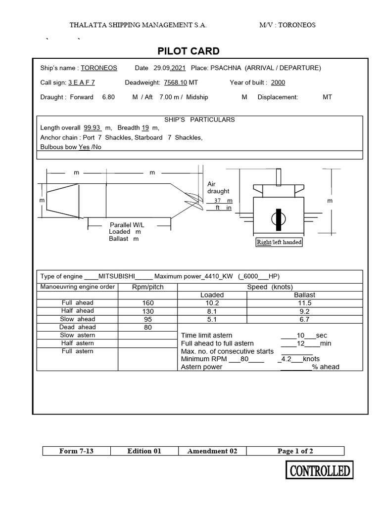 7-13 PILOT CARD | PDF | Rudder | Ships