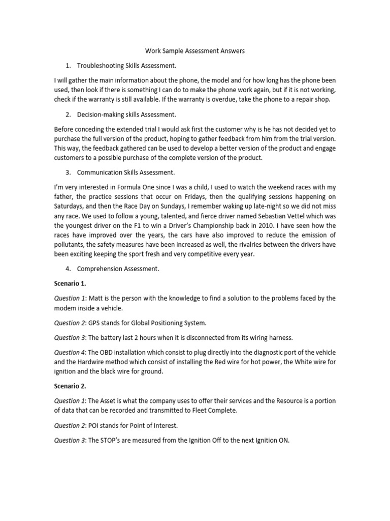 Work Sample Assessment Answers | PDF | Formula One | Motorsport