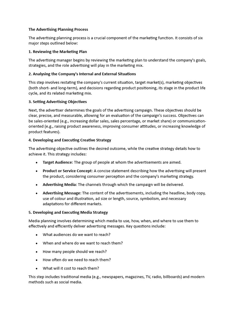 The Advertising Planning Process | PDF | Advertising | Marketing
