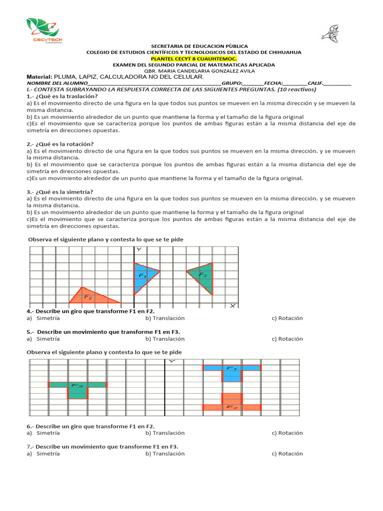 Segundo Parcial - Examen de Matematicas Aplicada | PDF | Simetría ...