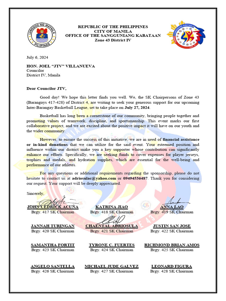 Solicitation Letter ZONE 43-1-1 | PDF | Youth Organizations Solicitation Letter ZONE 43-1-1 | PDF | Youth Organizations