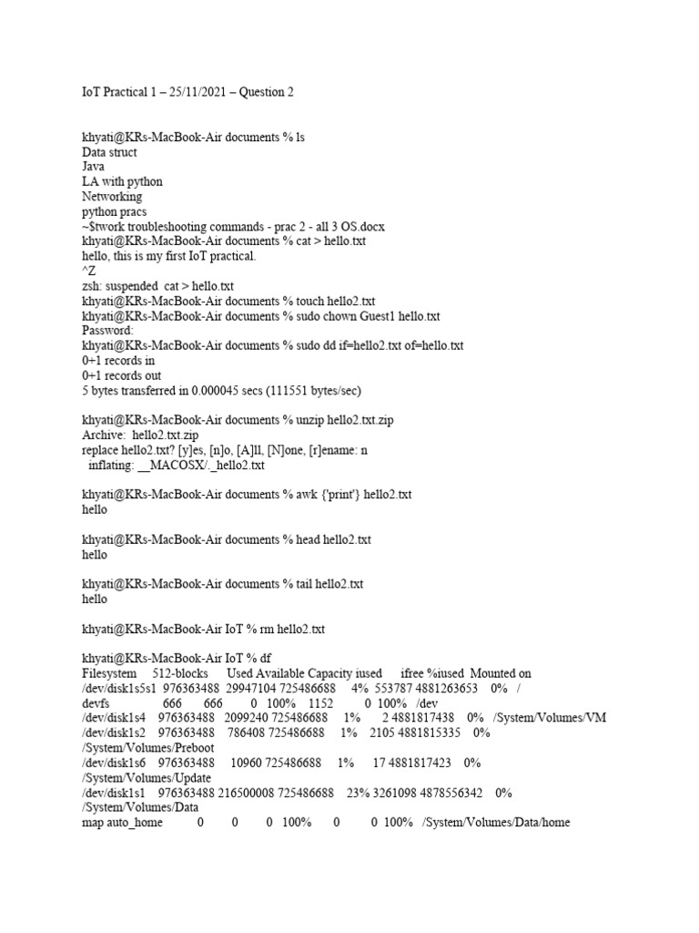 IoT Practical 1 Linux Commands 25:11:2021 | PDF | Zip (File Format) | Computer Data