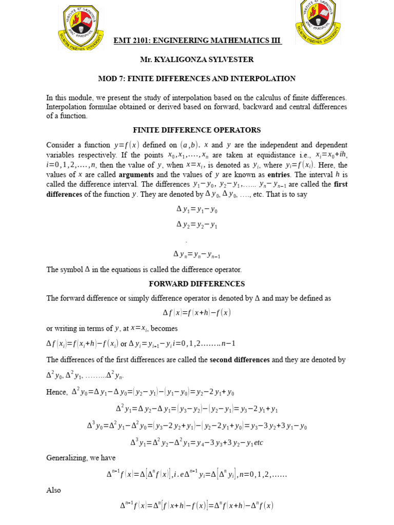L7 EMT 2101 ENGINEERING MATHEMATICS III | PDF | Finite Difference | Function (Mathematics)