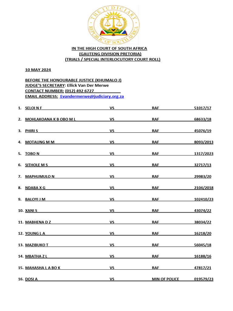 High Court Case Roll - May 2024 | PDF | Honorifics | Public Law