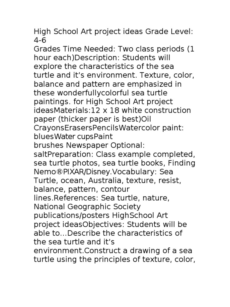 High School Art Project Ideas Grade Level | PDF | Watercolor Painting ...