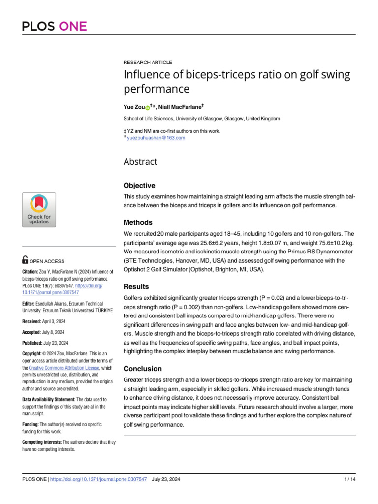 Influence of Biceps-Triceps Ratio On Golf Swing Pe | PDF | Elbow ...