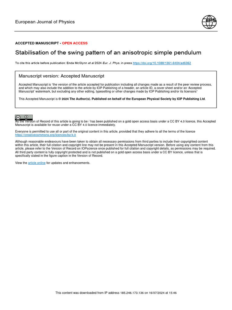 Stabilisation of The Swing Pattern of An Anisotrop | PDF | Rotation ...