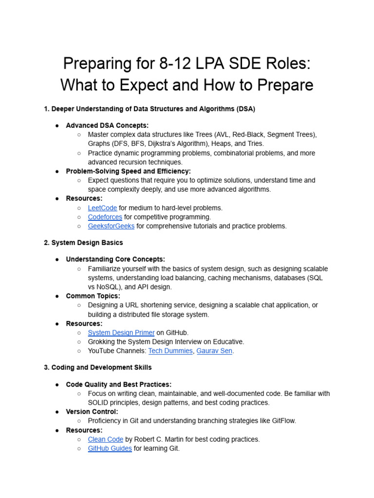 Preparing For 8-12 LPA SDE Roles - What To Expect and How To Prepare | PDF | Web Development ...
