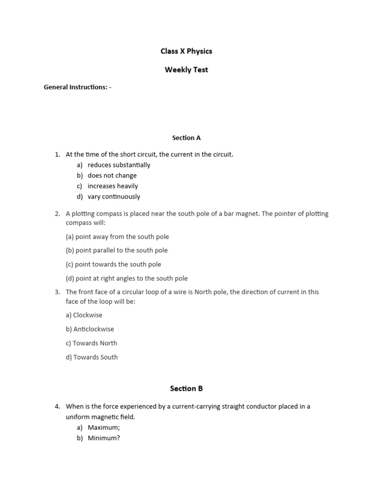 Class X Physics - MEC | PDF | Magnetic Field | Force
