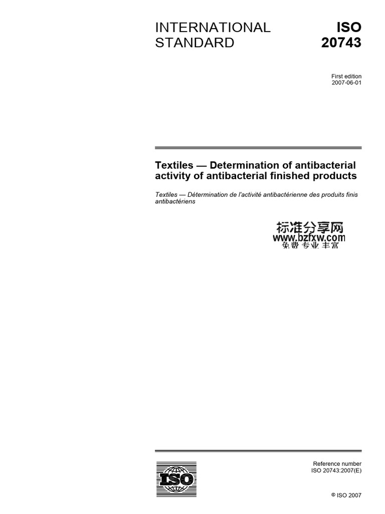 ISO 20743 2007 Antibactrial Activity | PDF | International Organization ...