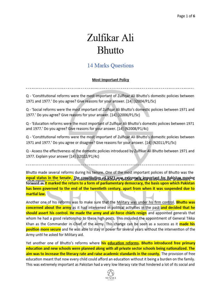 Chapter 16 - Zulfikar Ali Bhutto | PDF | Zulfikar Ali Bhutto | Muhammad Zia Ul Haq