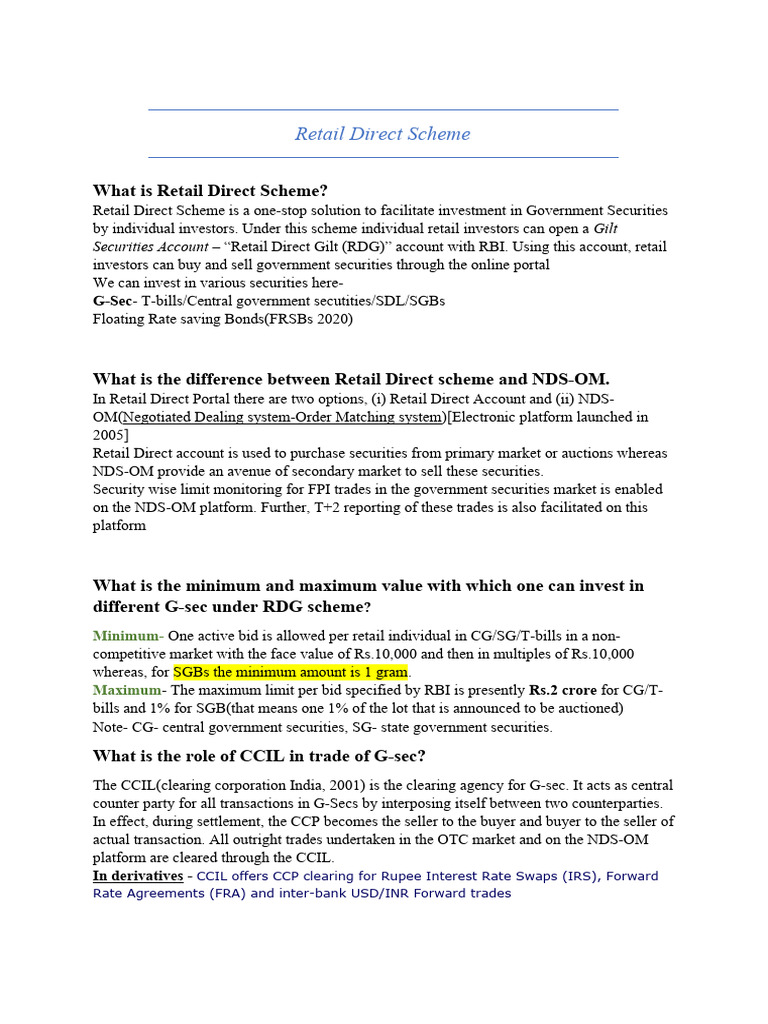 Retail Direct Scheme and NDS-OM | PDF | Securities (Finance ...