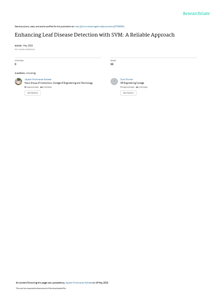 Enhancing Leaf Disease Detection With Svm A Reliable Approach Pdf Machine Learning