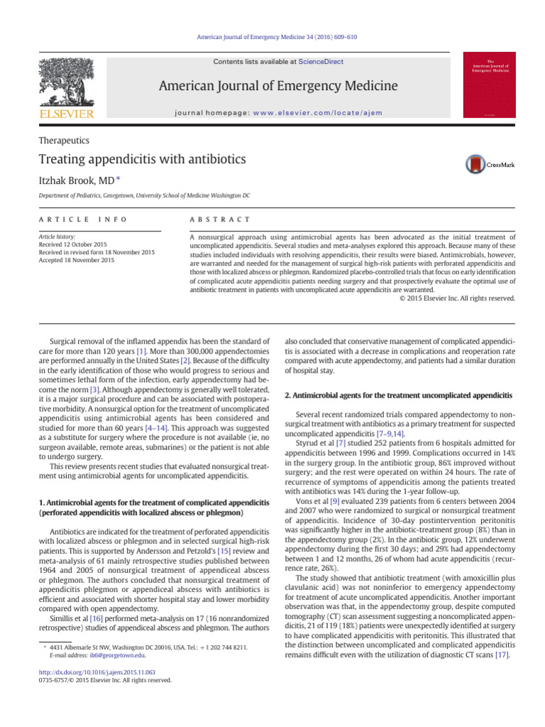 Treating Appendicitis With Antibiotics | PDF | Surgery | Health Sciences