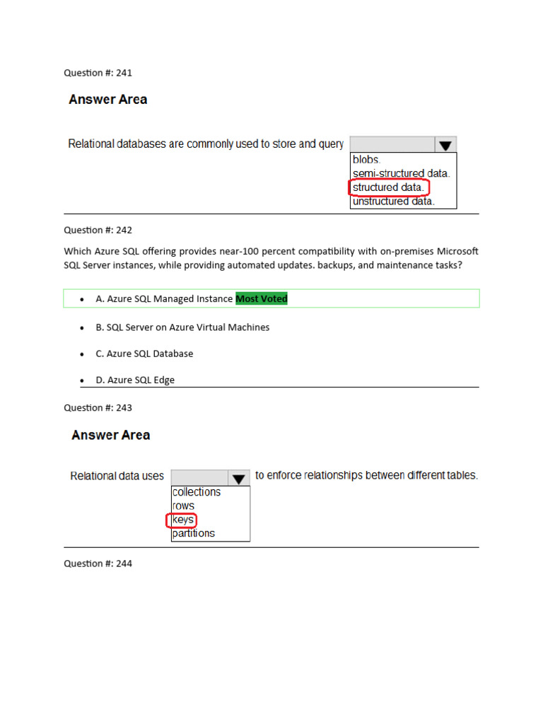 DP900 ExamTopics Question 241 - 285 | PDF | Database Transaction | Databases
