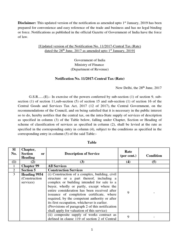 11 Rate - Notification CGST | PDF | Economies