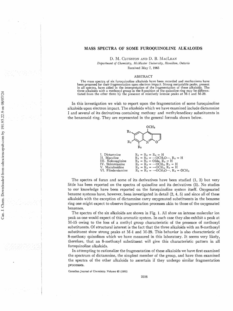 Clugston Maclean 2011 Mass Spectra of Some Furoquinoline Alkaloids ...