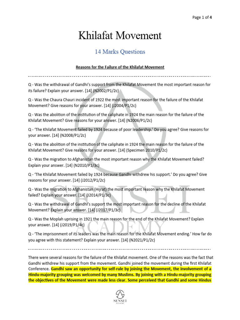 Chapter 8 - Khilafat Movement | PDF | Caliphate | Mahatma Gandhi