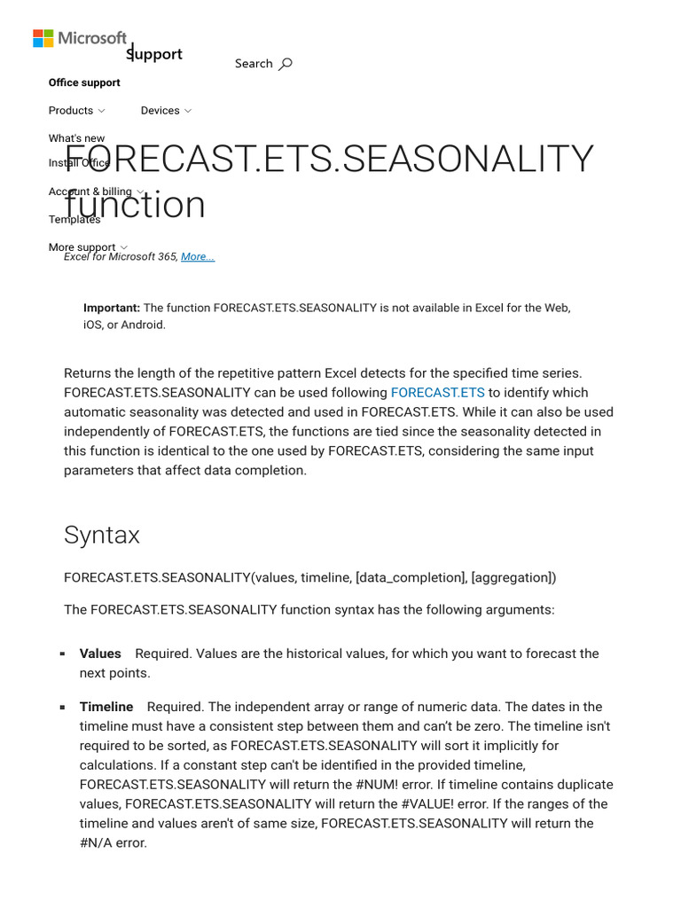 Forecast Ets Seasonality Function Pdf Forecasting Microsoft Excel