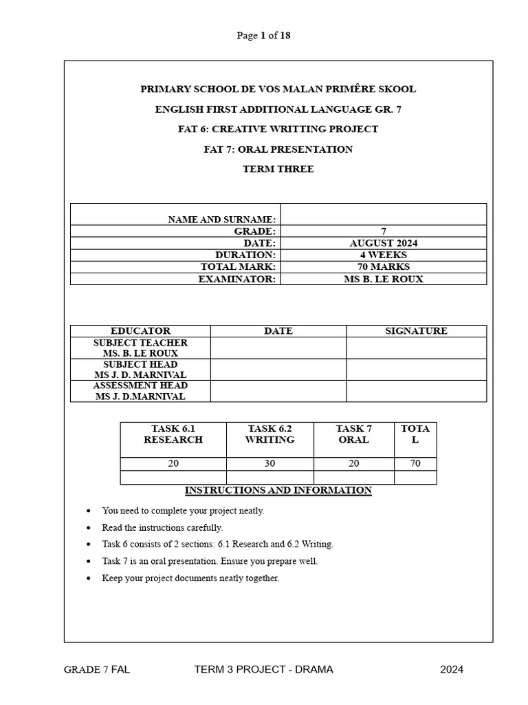 Term 3 FAL Project 2024 | PDF
