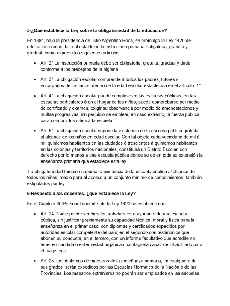 Ley 1420 | PDF | Educación primaria | Escuelas
