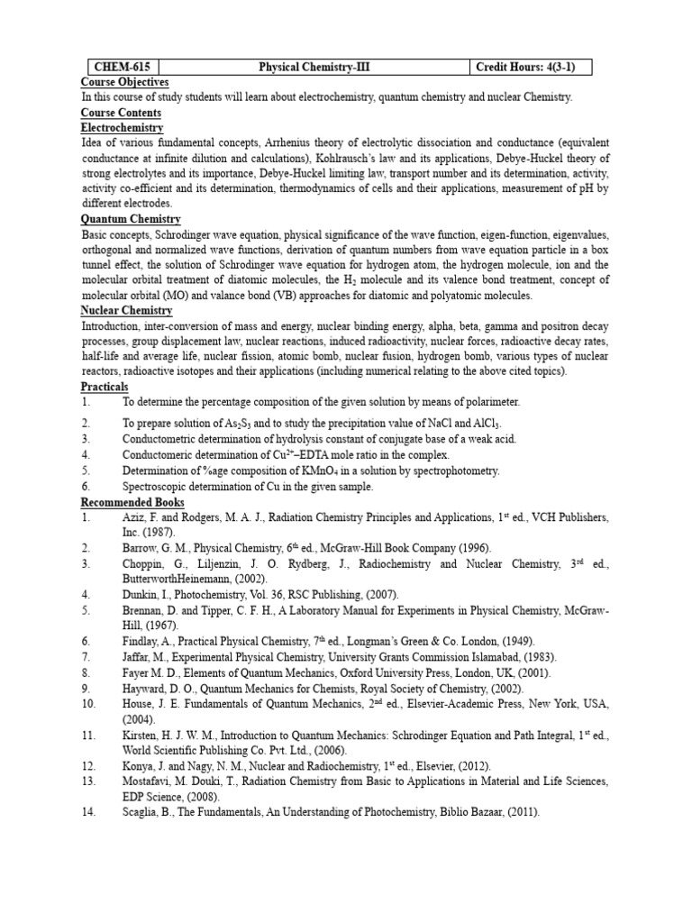 Sylabus BS 6th Sem Phy Chem III | PDF | Radioactive Decay | Molecules