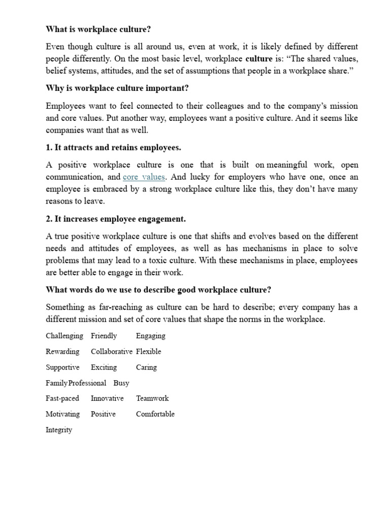 Understanding Workplace Culture Benefits | PDF