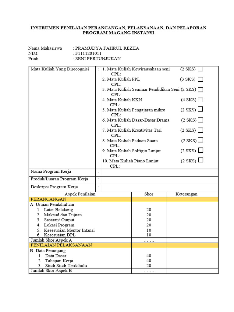 Instrumen Penilaian (Dosen&Mentor) Fix | PDF