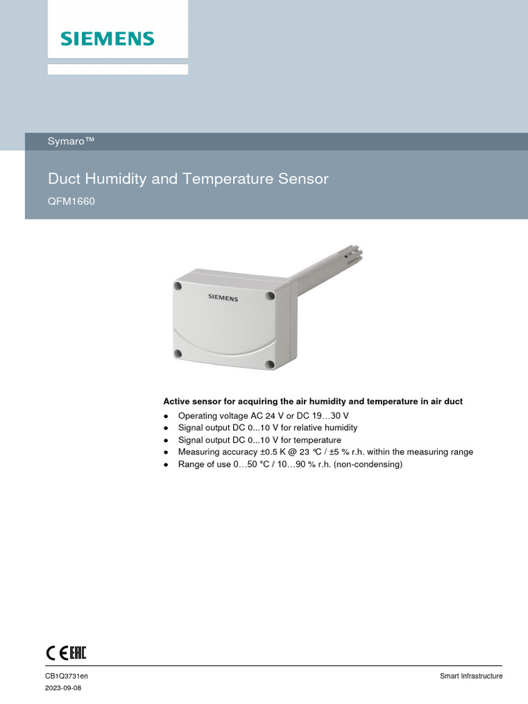 QFM1660 Duct Humidity & Temperature Sensor | PDF | Sensor | Direct Current