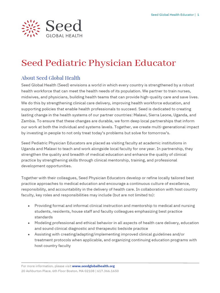 Seed Pediatric Physician Educator | PDF | Health Human Resources | Nursing