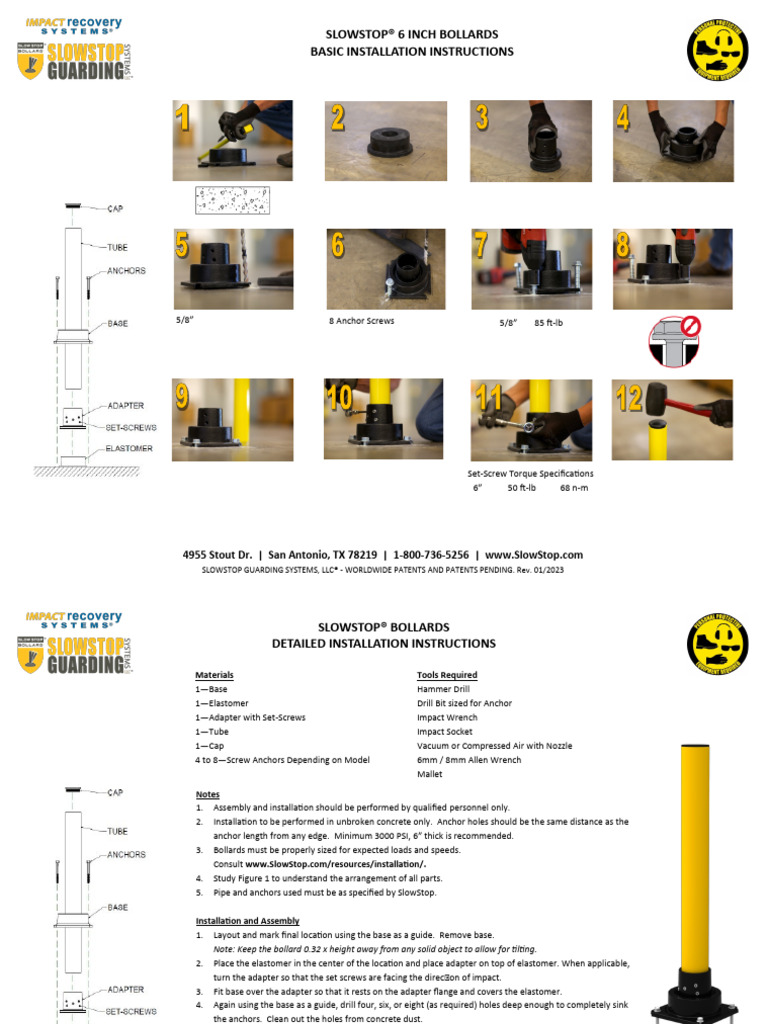 SlowStop Installation Instructions - 6 Bollards | PDF | Drill | Screw