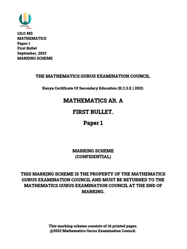 Mathematics Paper 1 Gurus Bullet One MS | PDF | Quadratic Equation | Area
