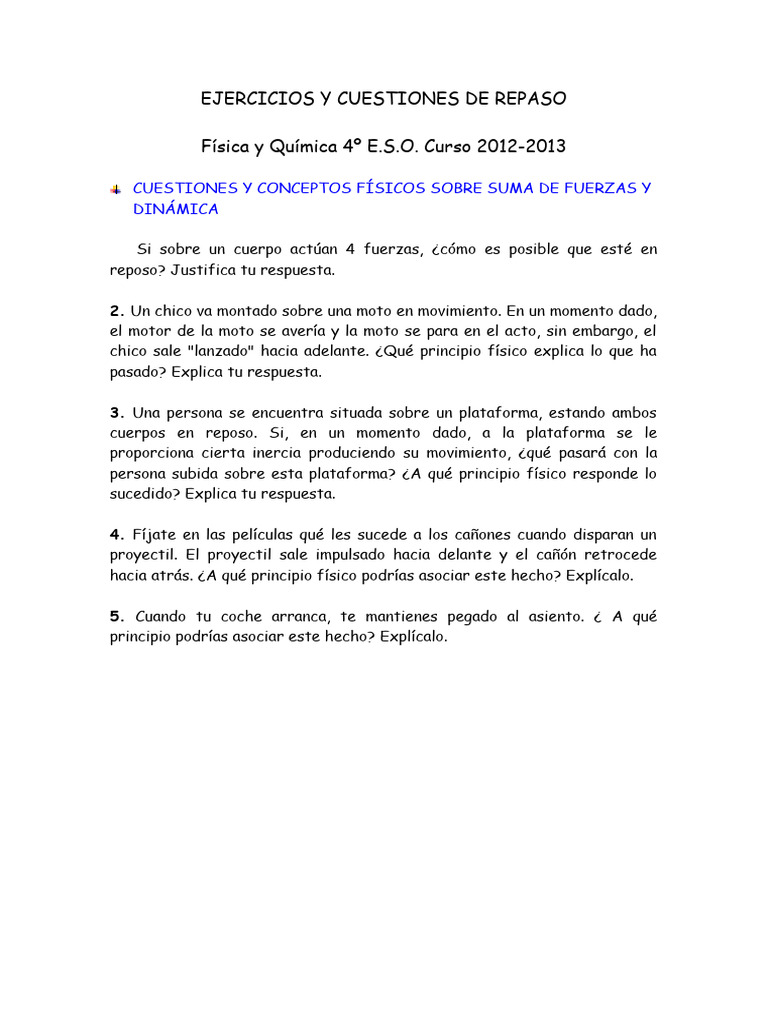 EJERCICIOS TIPO DE REPASO - Tema 2 FyQ - 4º ESO - 24-25 | PDF | Fricción | Fuerza