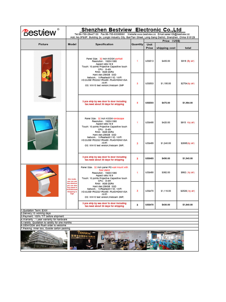 Quotation For 32 Inch With Stander | PDF | Information And ...