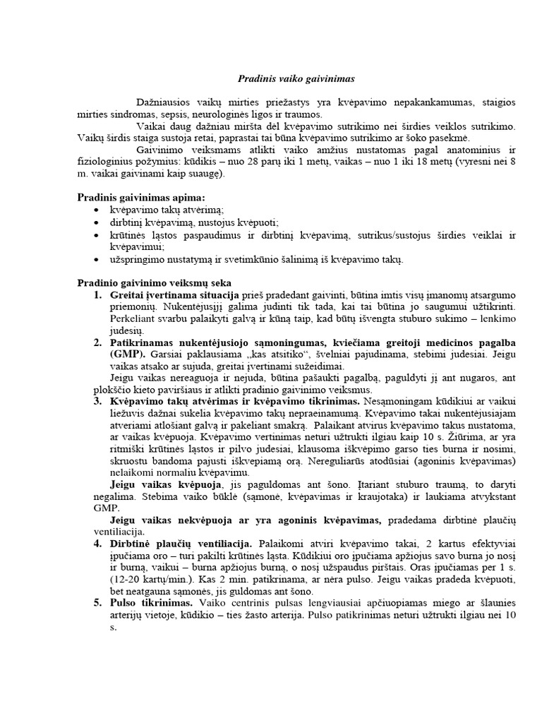 Pradinis Vaiko Gaivinimas | PDF
