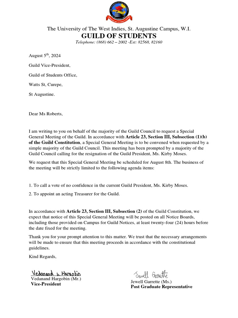 Call for Special General Meeting by Guild Council | PDF | Government