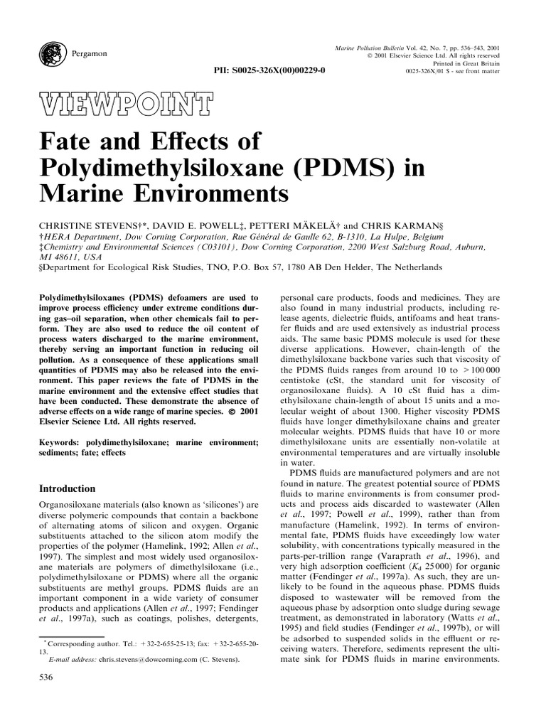 C.STEVENS (2001) - Fate and Effects of Polydimethylsiloxane (PDMS) in Marine Environments | PDF ...